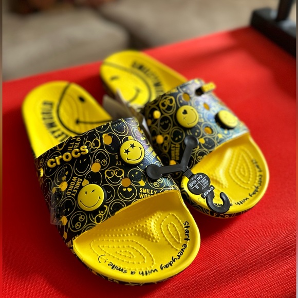 CROCS | Shoes | Crocs Limited Edition Smiley World Classic Slide Sandal ...